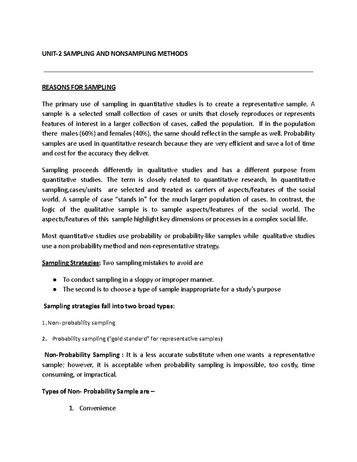 Sampling and non sampling - UNIT-2 SAMPLING AND NONSAMPLING METHODS ...