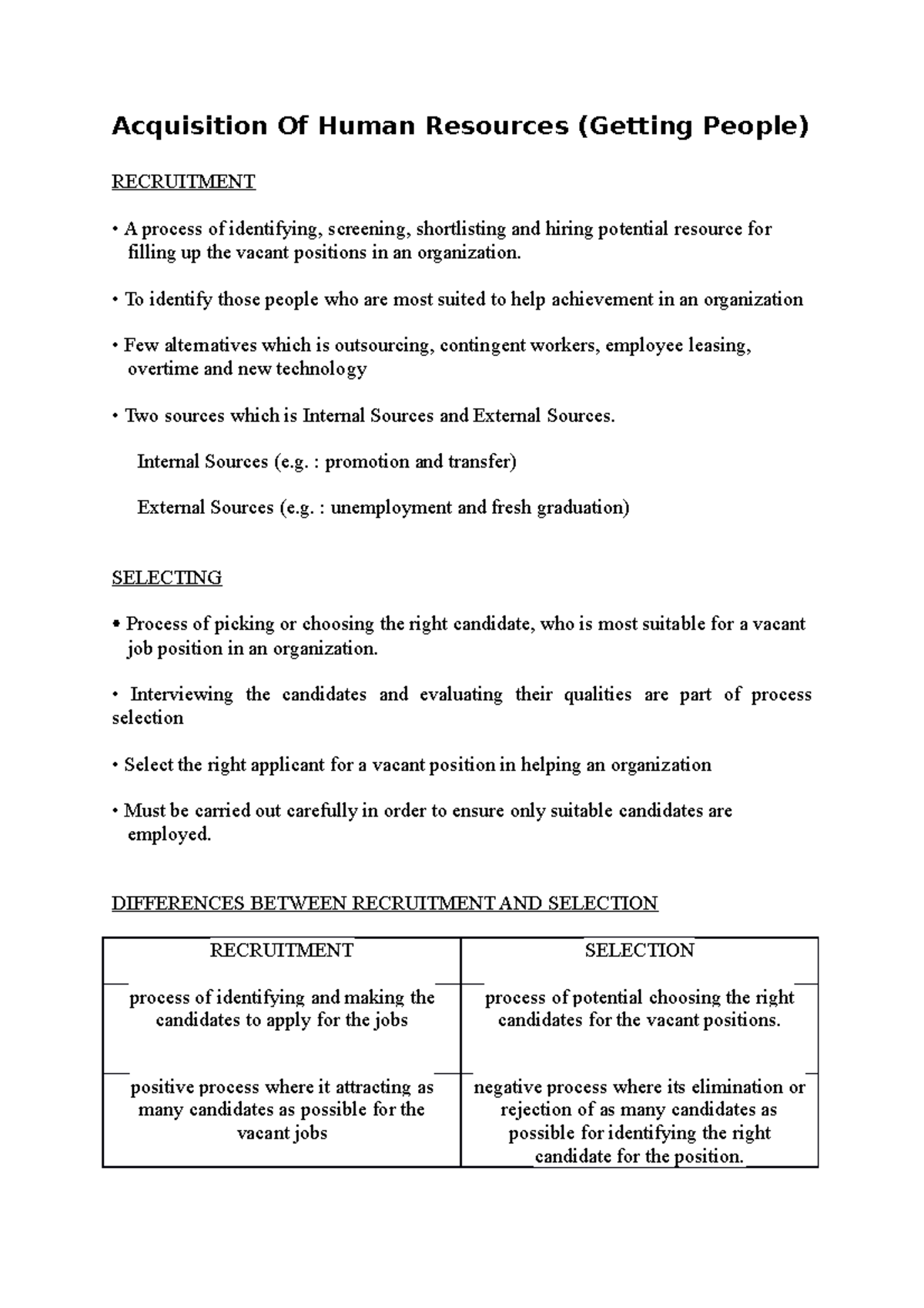Point slide (Acquisition Of Human Resources) - Acquisition Of Human ...