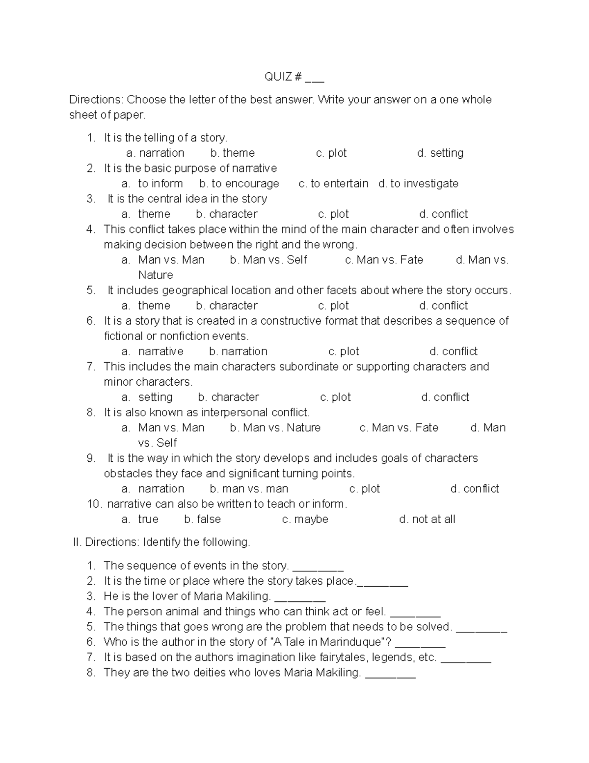 Quiz Grade 7 Module 5 - quiz - QUIZ # ___ Directions: Choose the letter ...