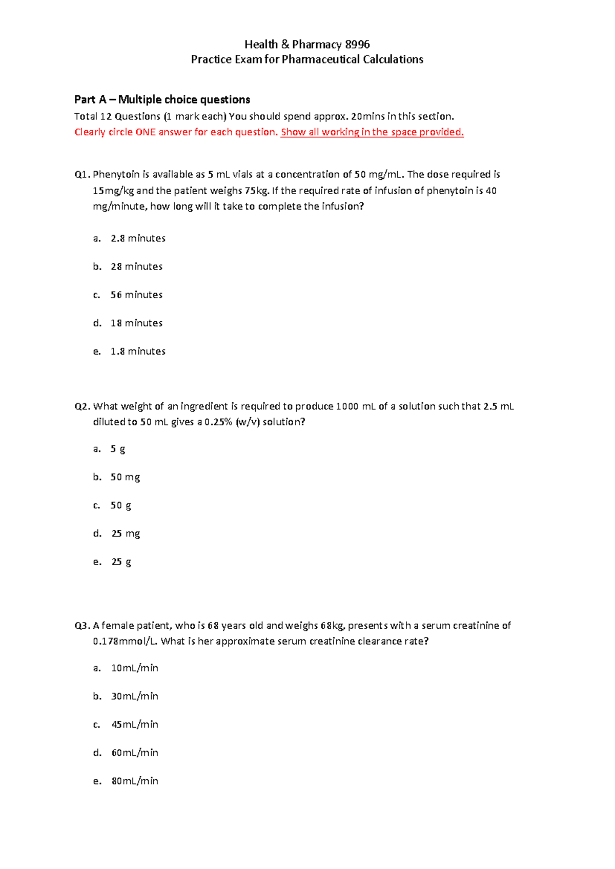 Week 4 Tutorial Worksheet - Pharmaceutical Calculations Student ...