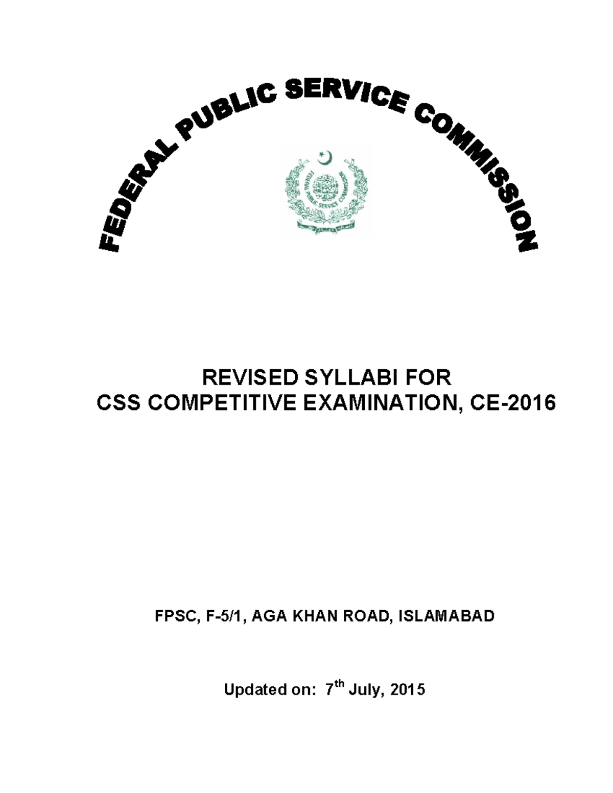 Revised Syllabus for CE-2016 and onwards - CSS Preparatory Class ...