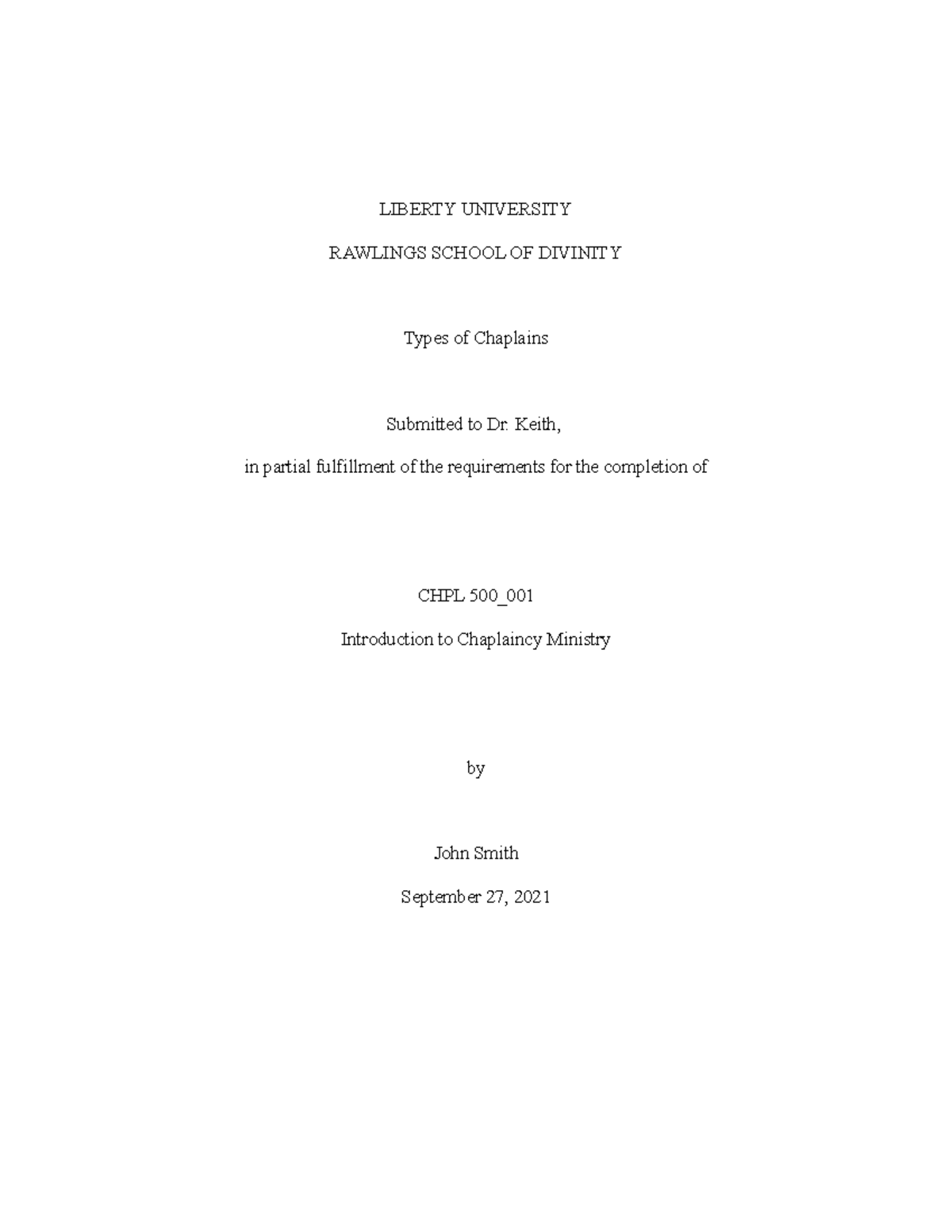 Types of Chaplains - LIBERTY UNIVERSITY RAWLINGS SCHOOL OF DIVINITY ...