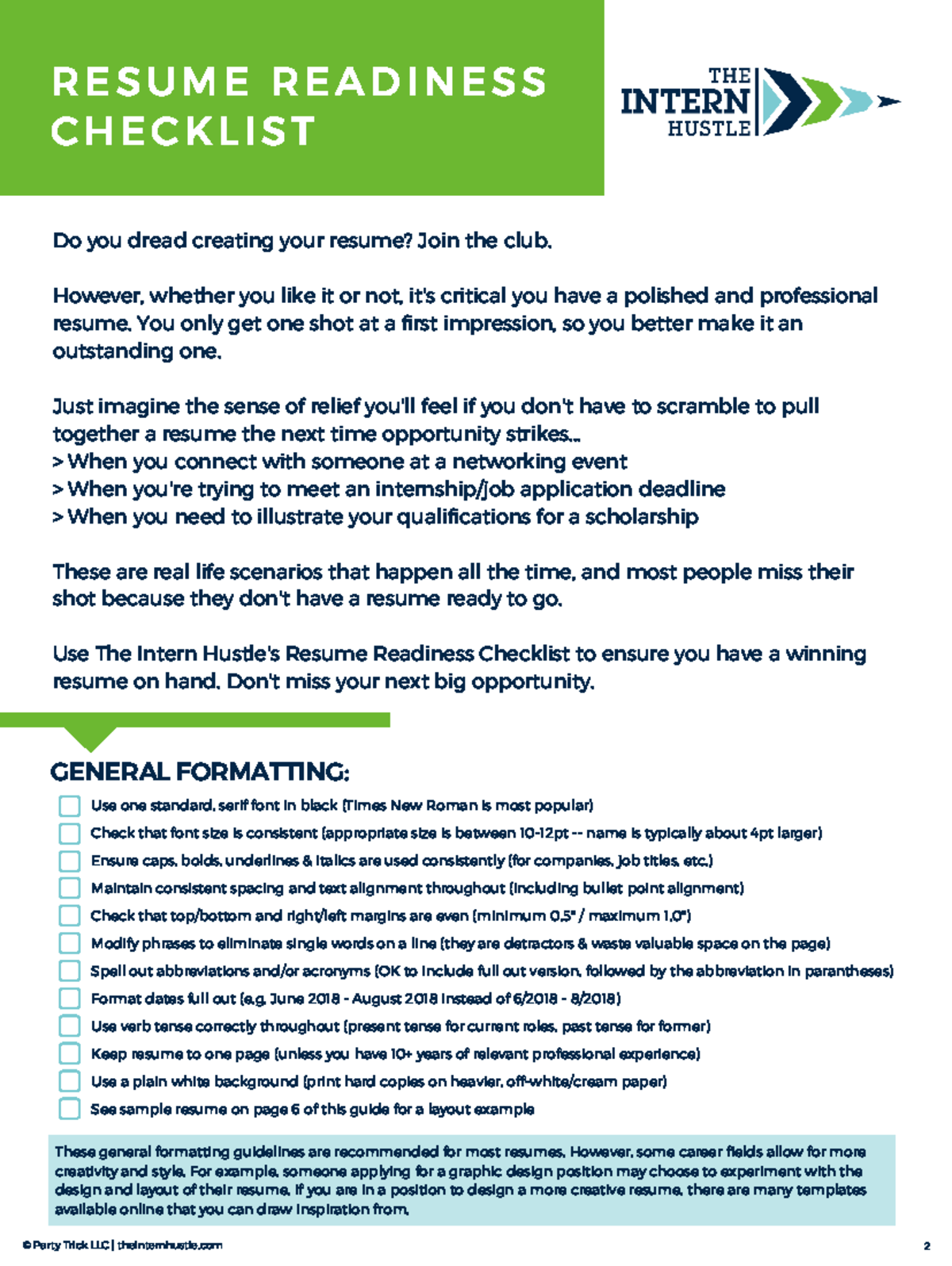 Resume Readiness Checklist The Intern Hustle-2 - Use one standard ...