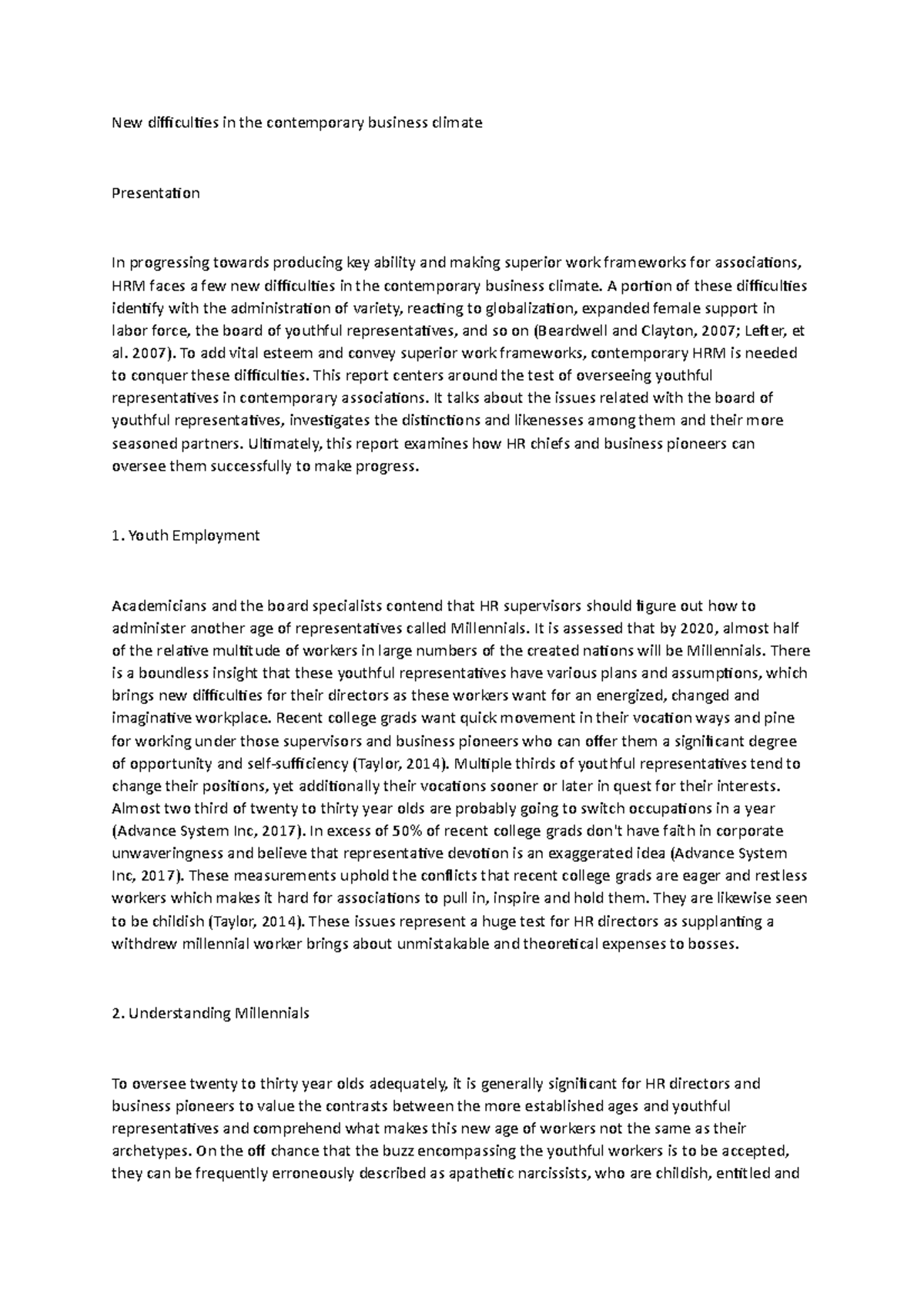 HR report example - Grade: B+ - New diiculies in the contemporary ...