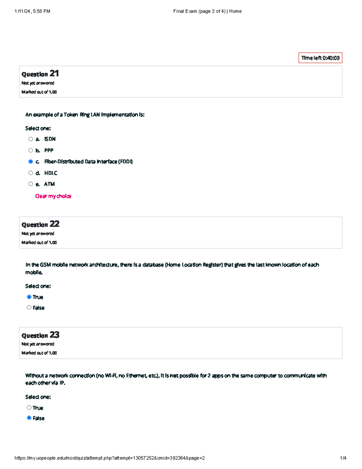 Final Exam (page 3 of 4) Home - Question 21 Not yet answered Marked out ...