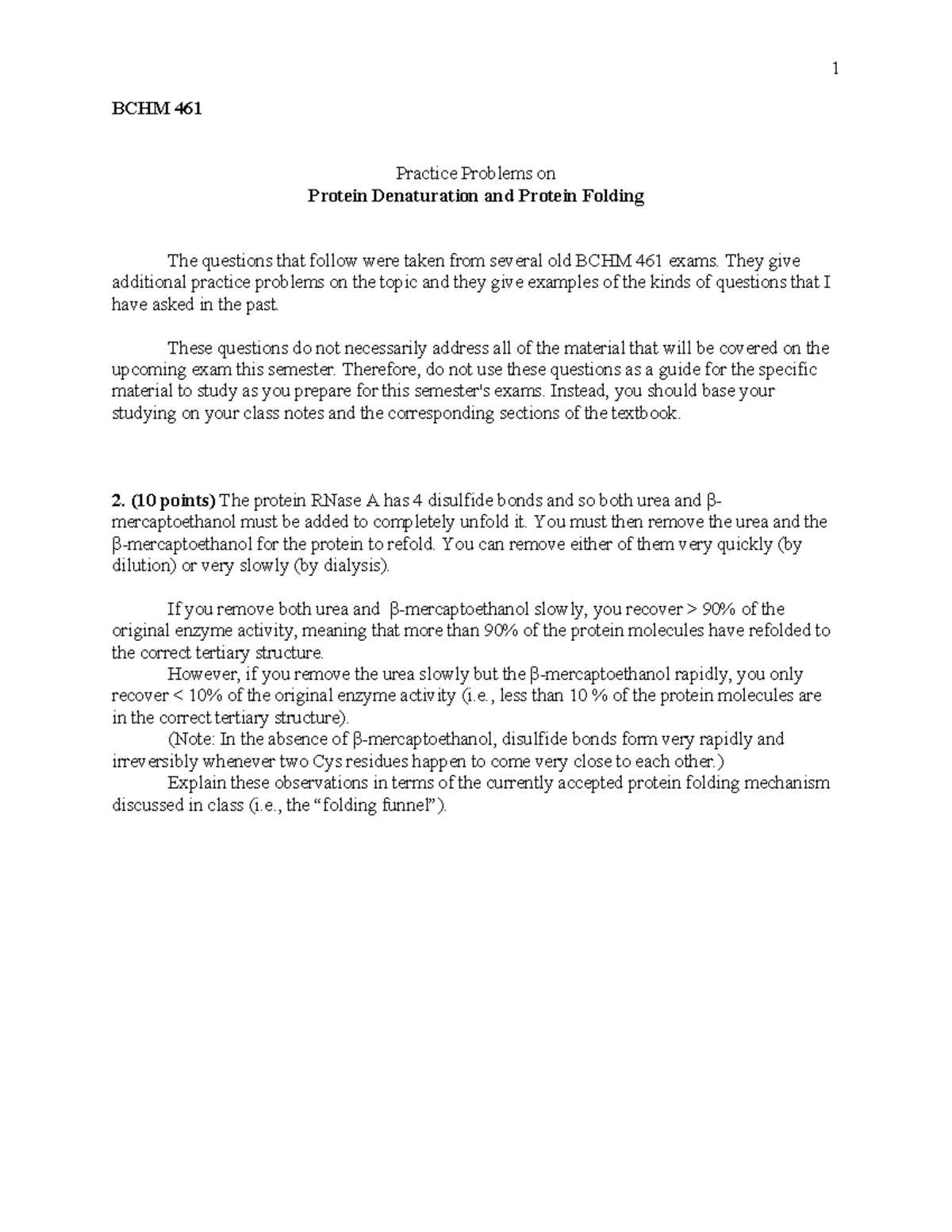 6 Protein Denaturation and Folding - BCHM 461 Practice Problems on ...