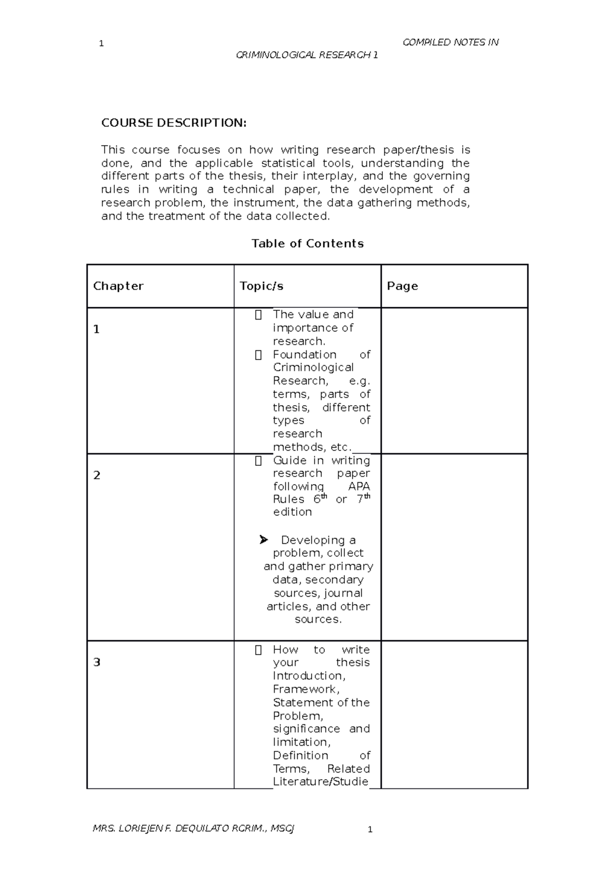 Compiled Notes IN Research 1 - CRIMINOLOGICAL RESEARCH 1 COURSE ...