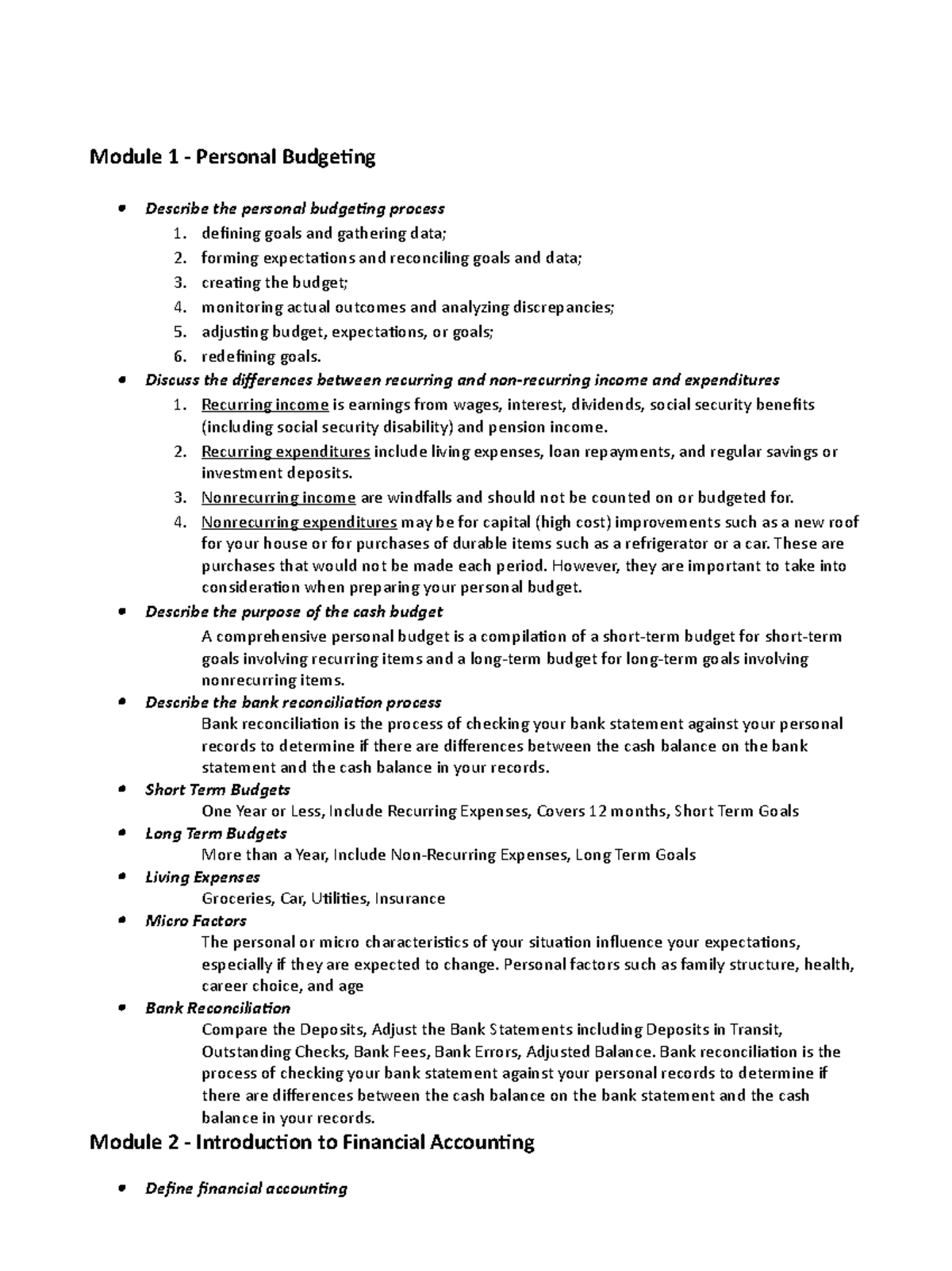 Personal Budgeting Process