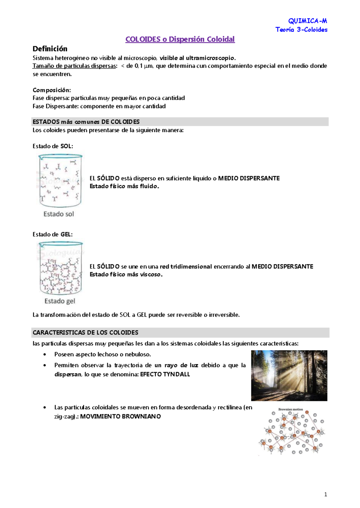 Teoría 3- Química-M-Coloides - QUIMICA-M Teoría 3-Coloides 1 COLOIDES o ...