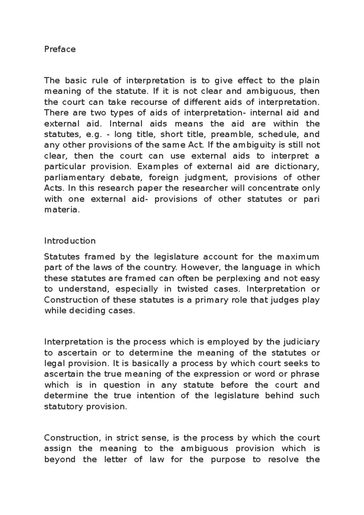 External aids in pari materia - Preface The basic rule of ...