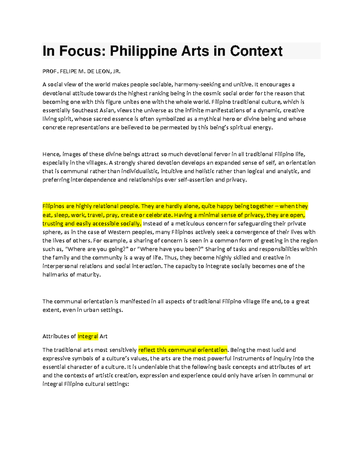 Art in context by de leon - In Focus: Philippine Arts in Context PROF ...