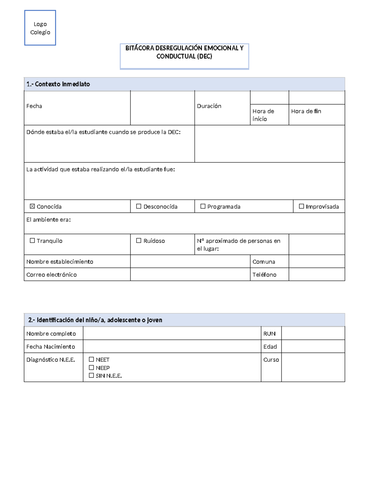 2.-Modelo Bitácora Desregulación Emocional Y Conductual - BITÁCORA ...