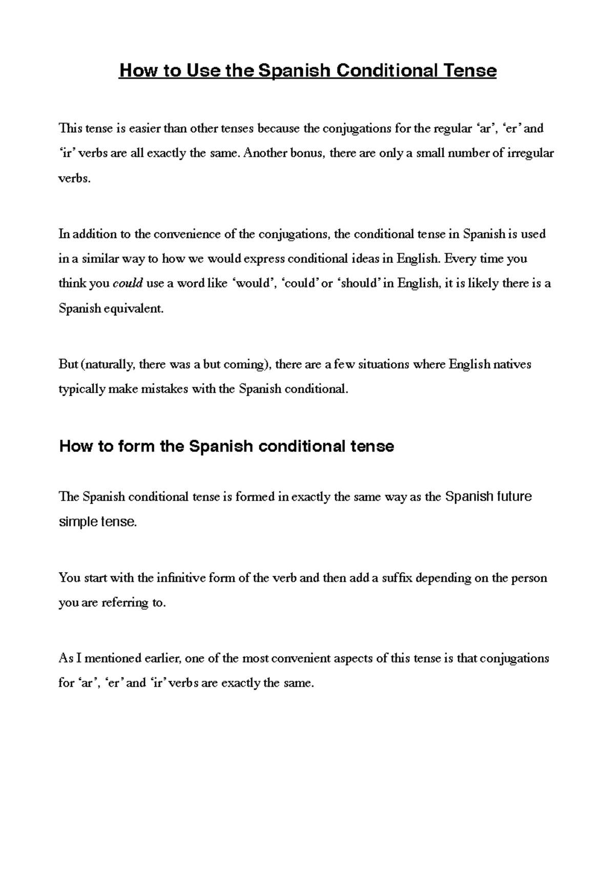 introductory to spanish El condicional lesson pdf - SPAA01 - U of T ...