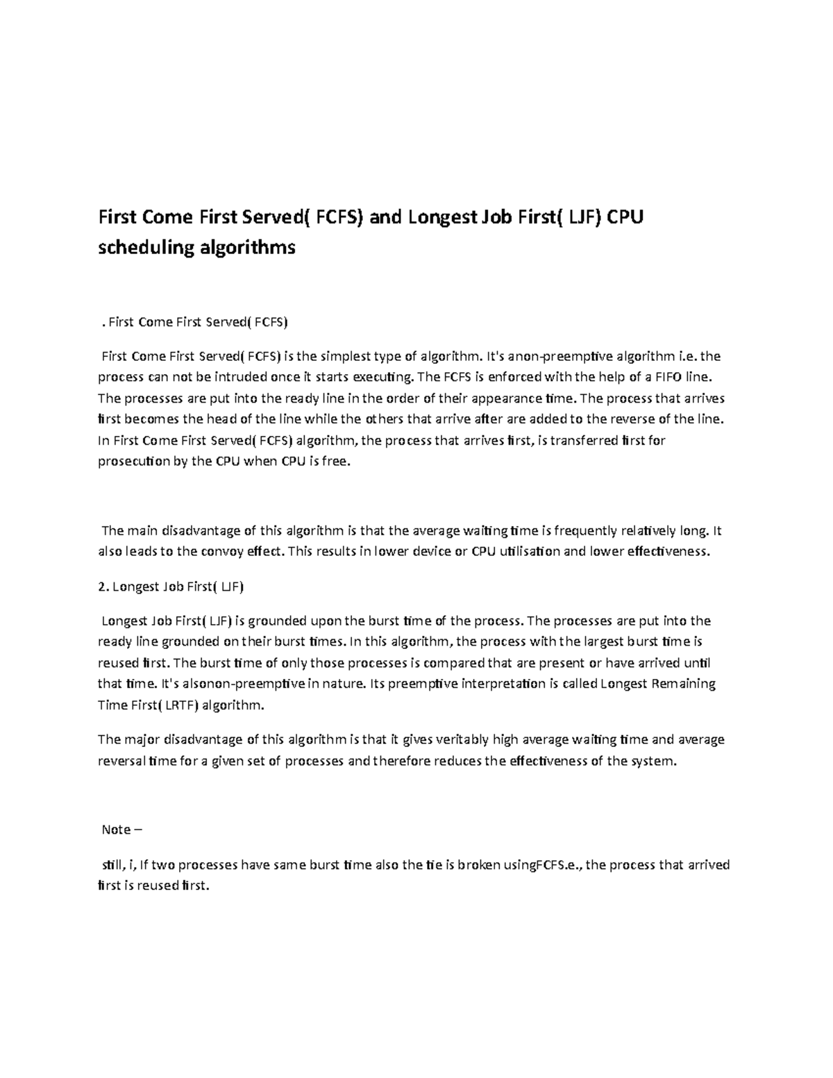 First Come First Served( FCFS) and Longest Job First( LJF) CPU ...