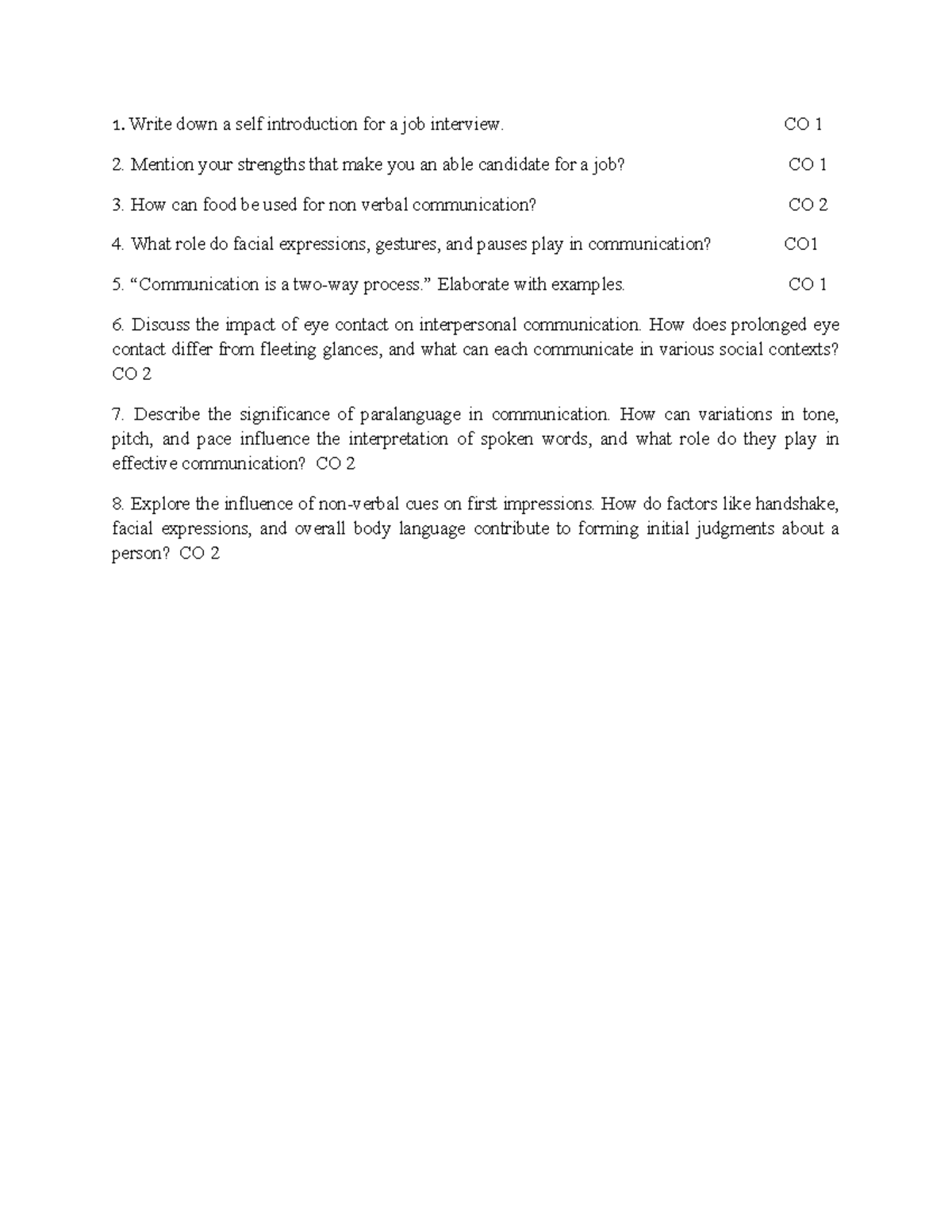 Practice Test Questions SSPD - 1. Write down a self introduction for a ...