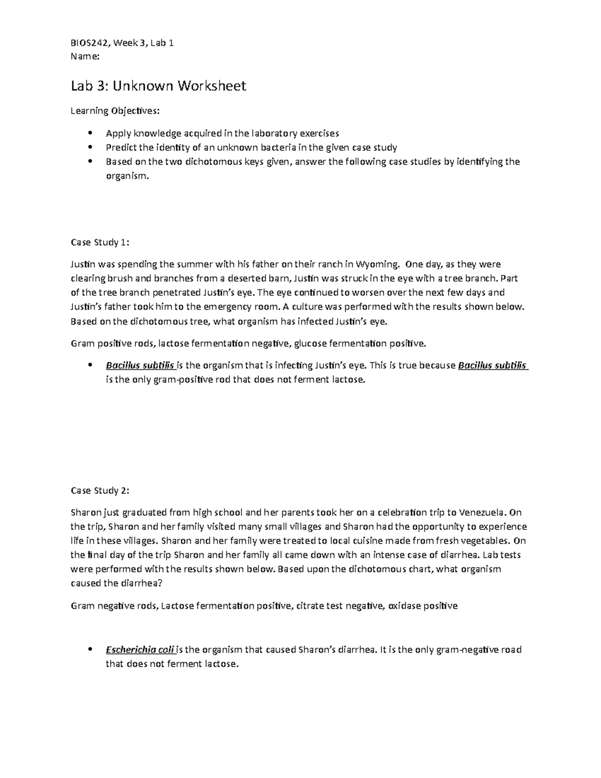 Bios 242 Laboratory 3 - BIOS242, Week 3, Lab 1 Name: Lab 3: Unknown ...