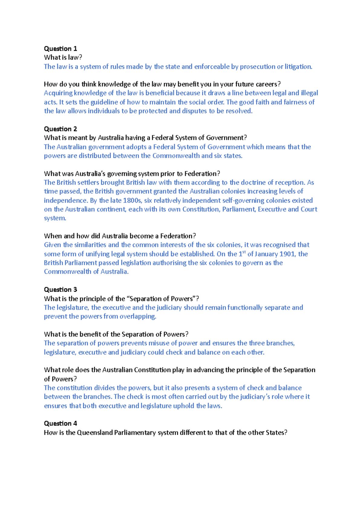 Tutorial 1 Assessment - Question 1 What is law? The law is a system of ...