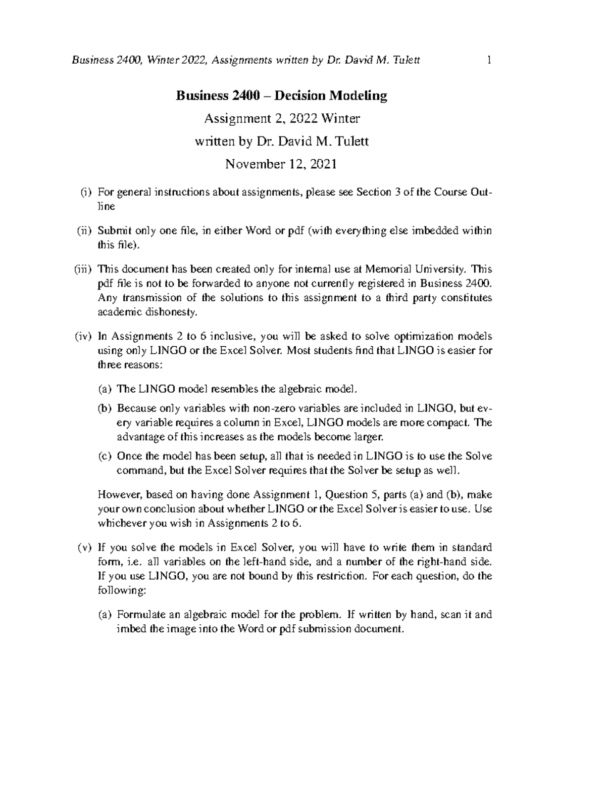 Business 2400 Winter 2022 Assignments - Studocu