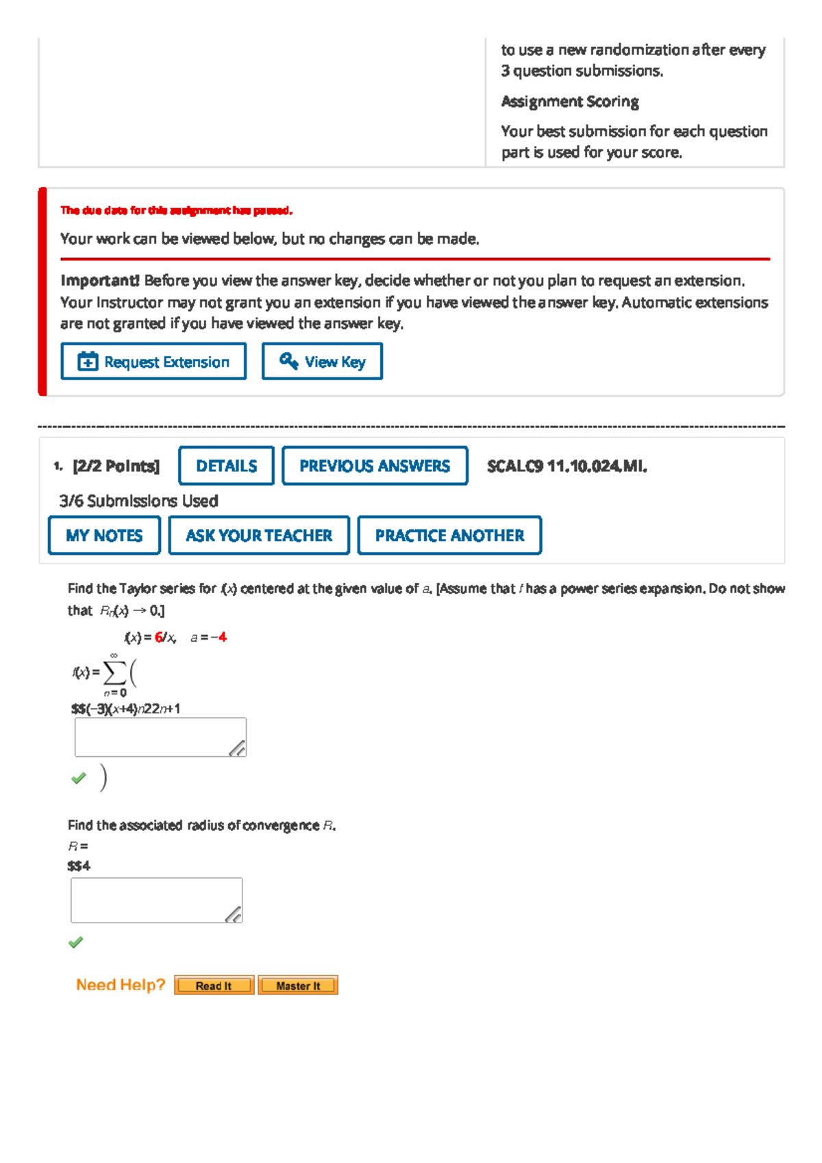 11.10 Taylor Series - Math 152, section 4, Spring 2023 Web Assign - Find the Taylor series for f ...