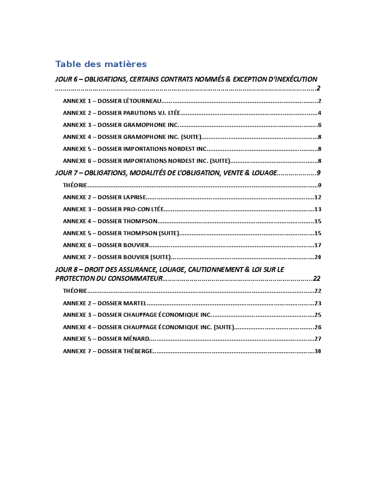 Obligations III - Annexes partie 10 - Table des matières - Studocu