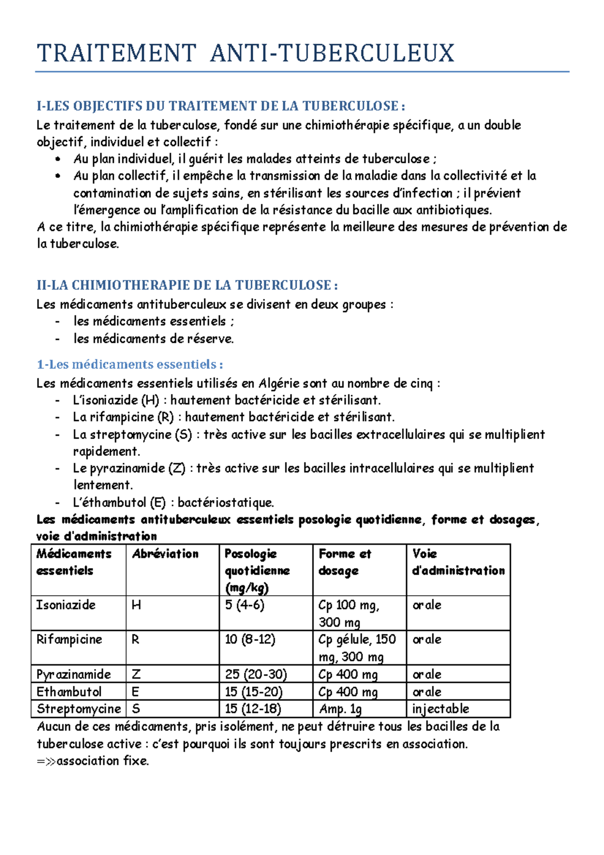 Pneumo 31-trt anti tbc - TRAITEMENT ANTI-TUBERCULEUX I-LES OBJECTIFS DU TRAITEMENT DE LA ...