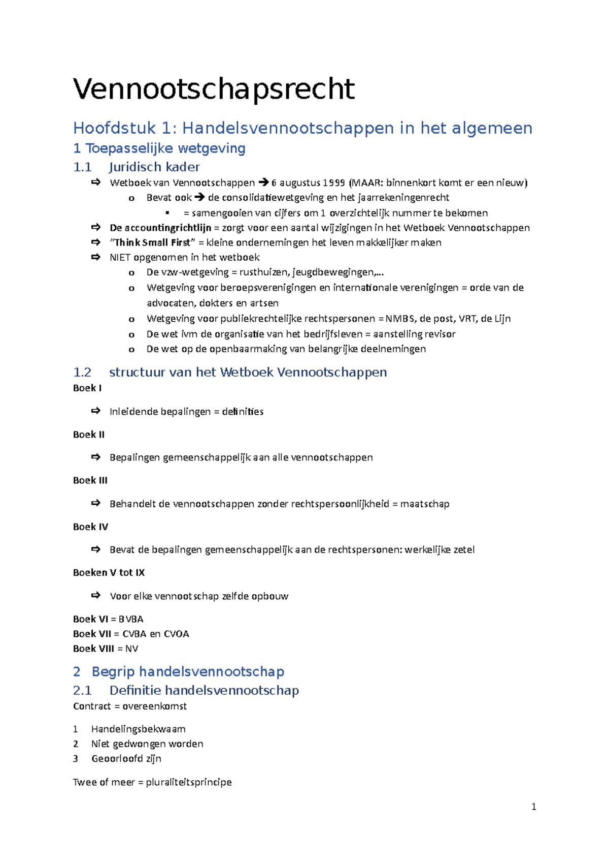 Vennootschapsrecht samenvatting - 1: Handelsvennootschappen in het ...