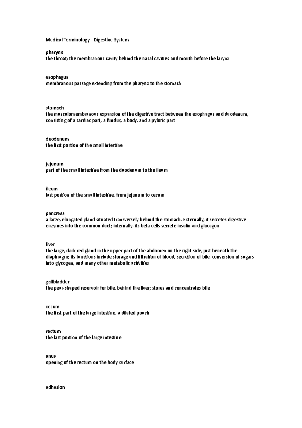 Medical Terminology - Digestive System - Medical Terminology ...