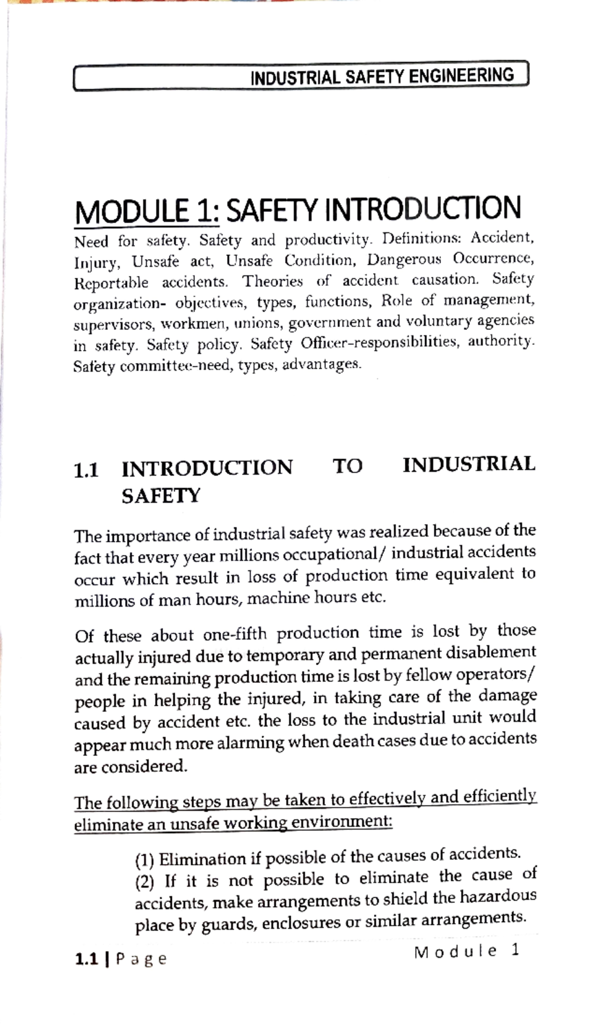 Module 1 - Text book - MODULE 1: SAFETY INTRODUCTION Need for safety ...