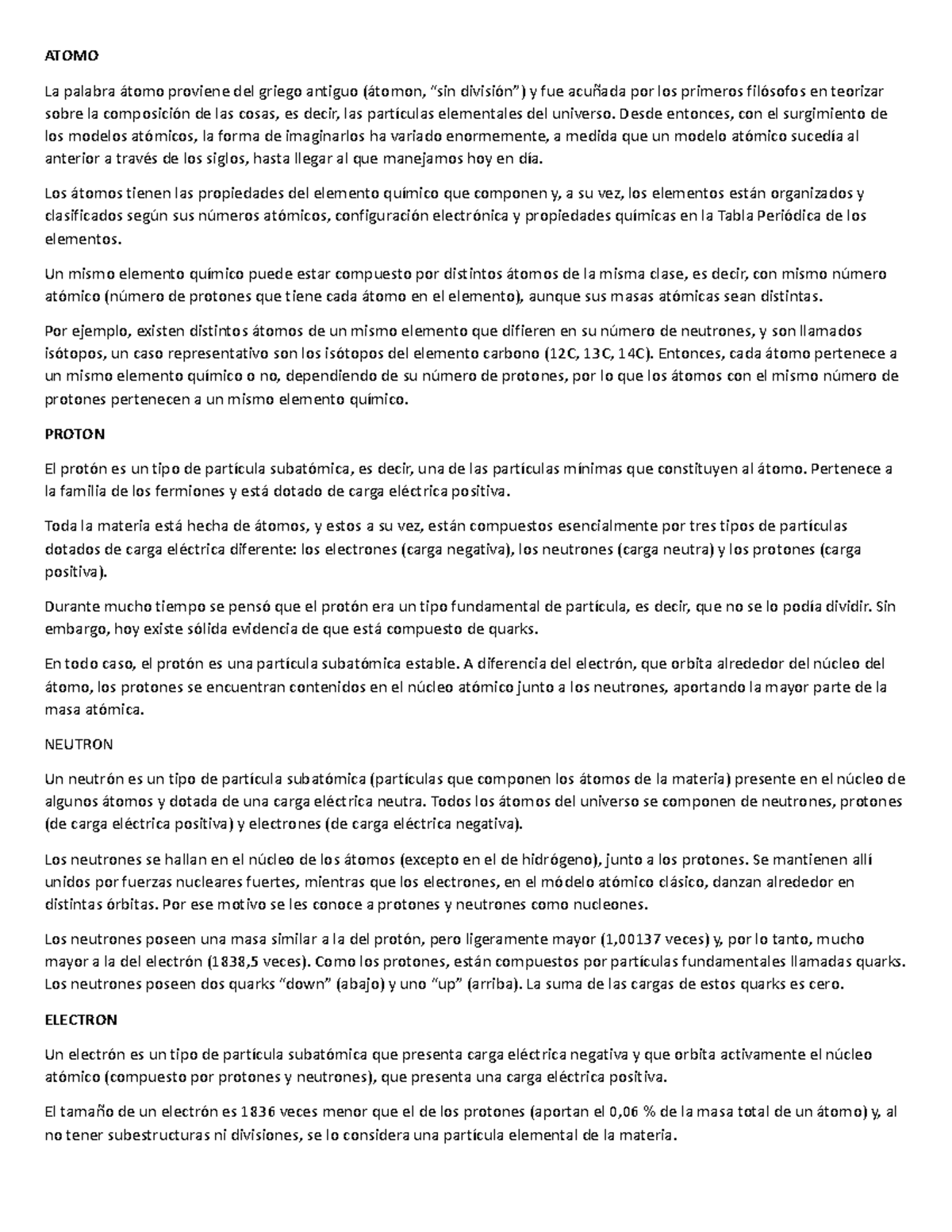 Atomo, Electro, Proton, Neutron - ATOMO La palabra átomo proviene del ...