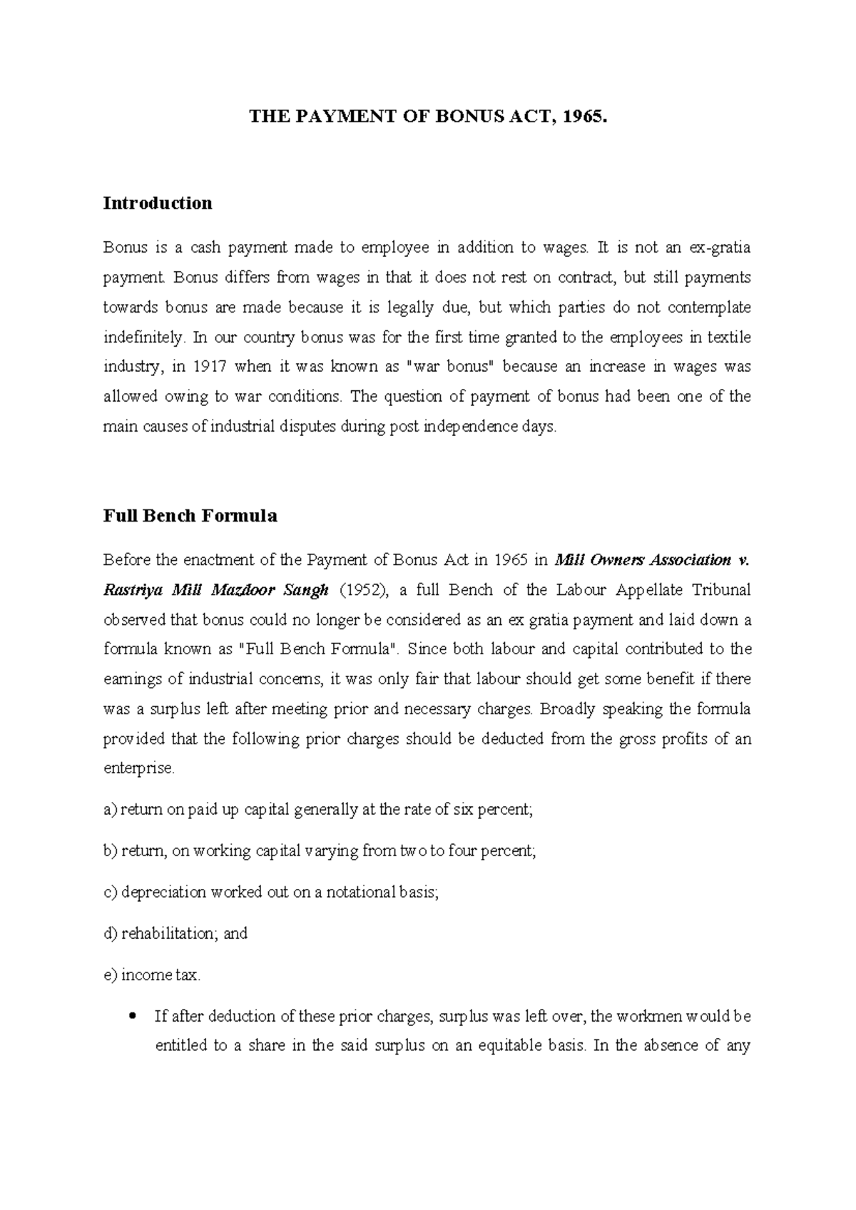 THE Payment OF Bonus ACT - THE PAYMENT OF BONUS ACT, 1965. Introduction ...