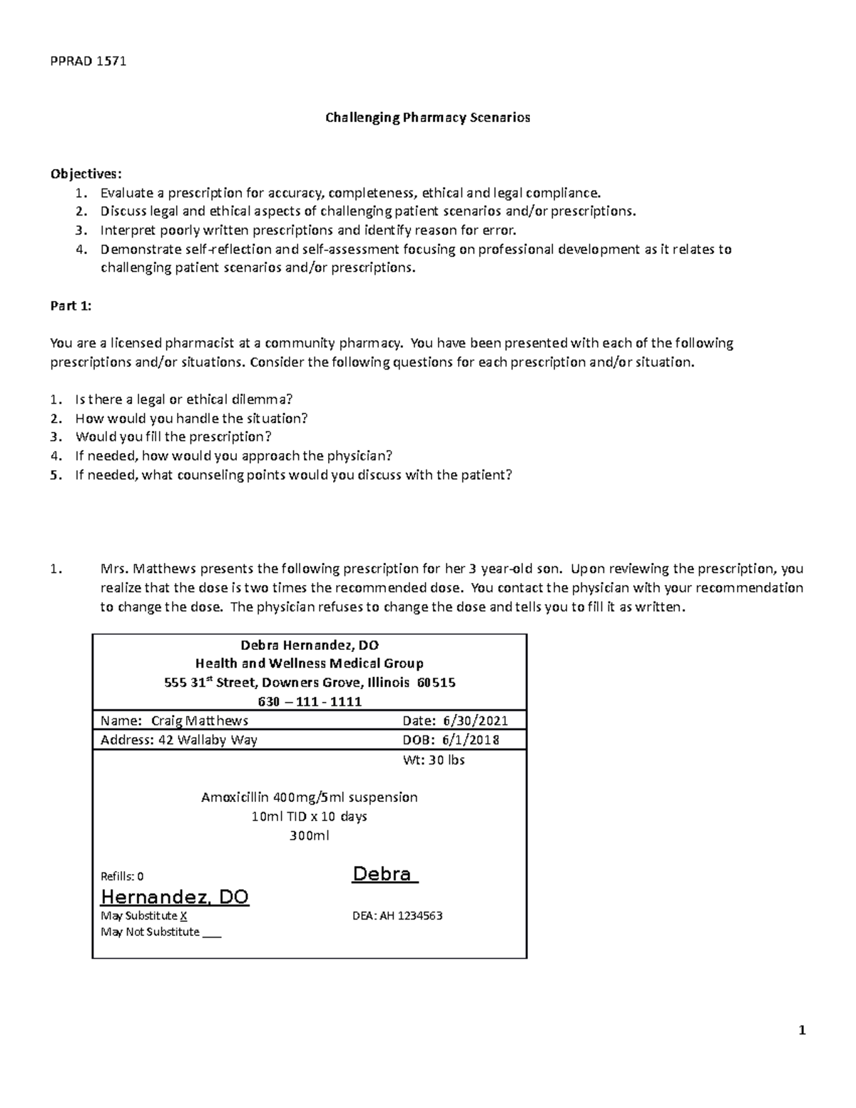 Challenging pharmacy scenarios Handout - Challenging Pharmacy Scenarios ...