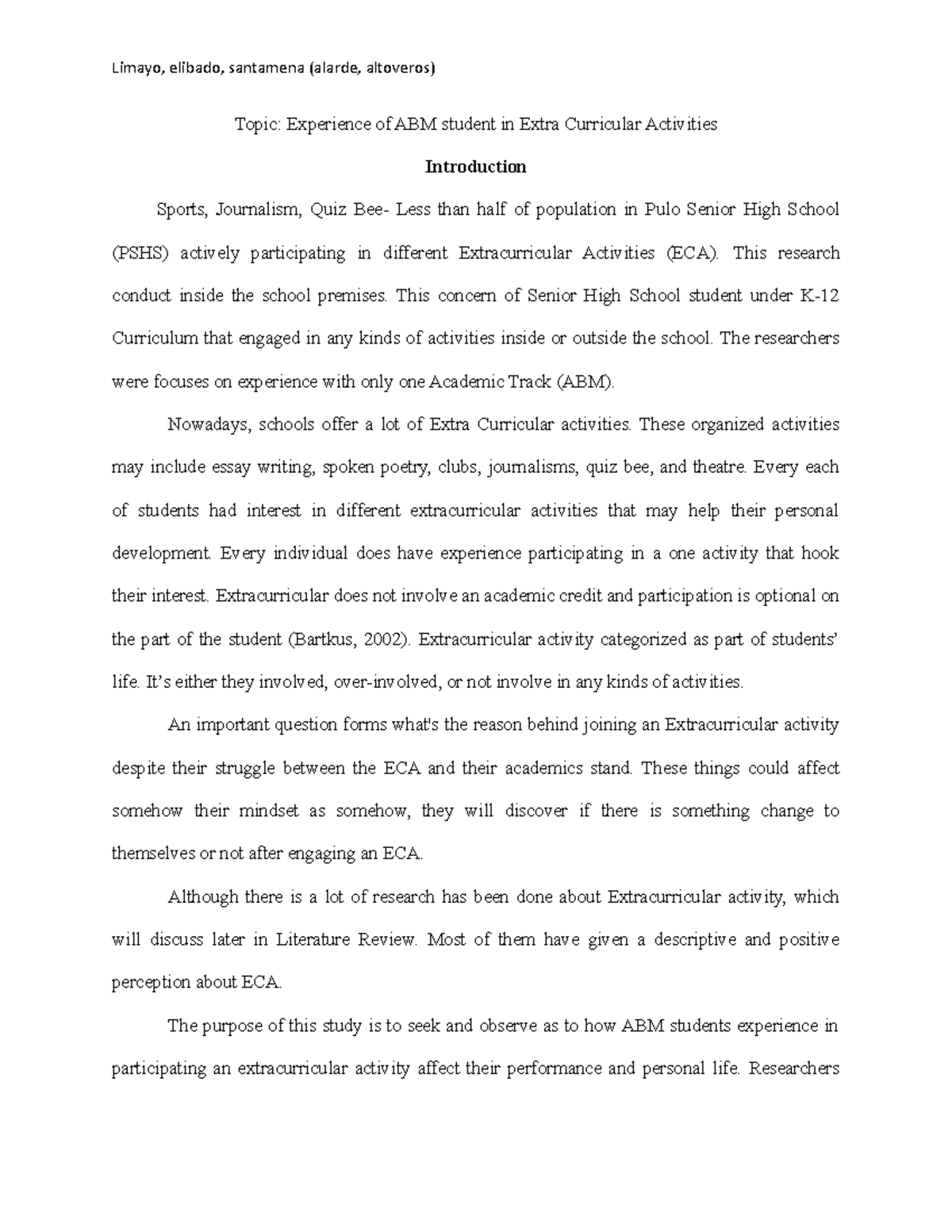 PR1-1 - research for abm - Topic: Experience of ABM student in Extra ...