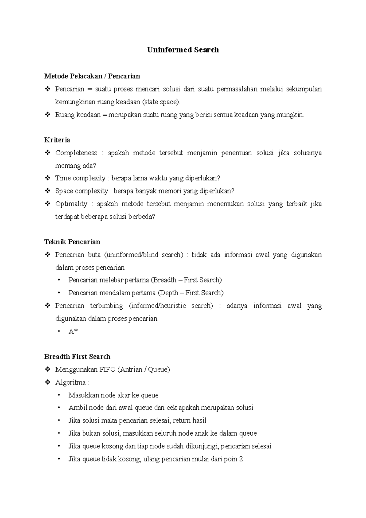 Uninformed Search - Kecerdasan Buatan - Uninformed Search Metode Pelacakan / Pencarian Pencarian ...