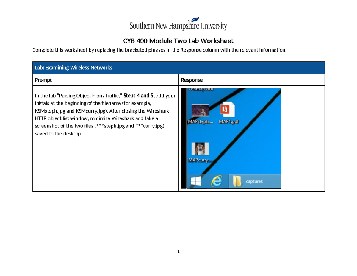 CYB 400 Mod Two Lab Worksheet - CYB 400 Module Two Lab Worksheet ...