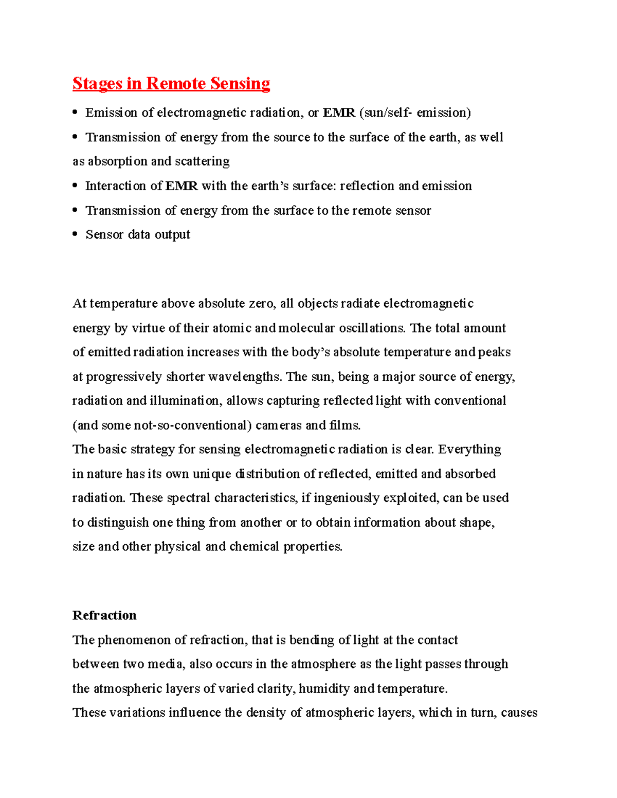 Stages in Remote Sensing - Stages in Remote Sensing Emission of ...