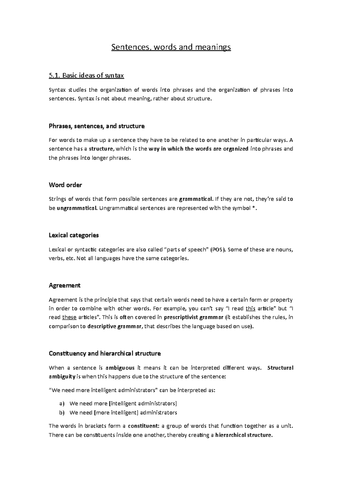 Summary sentences words meanings - Sentences, words and meanings 5 ...