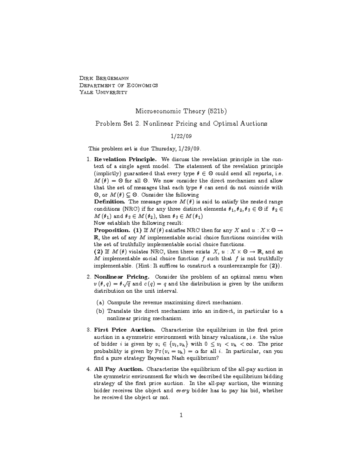 Seminar Assignments - Problem Set 2: Nonlinear Pricing And Optimal ...