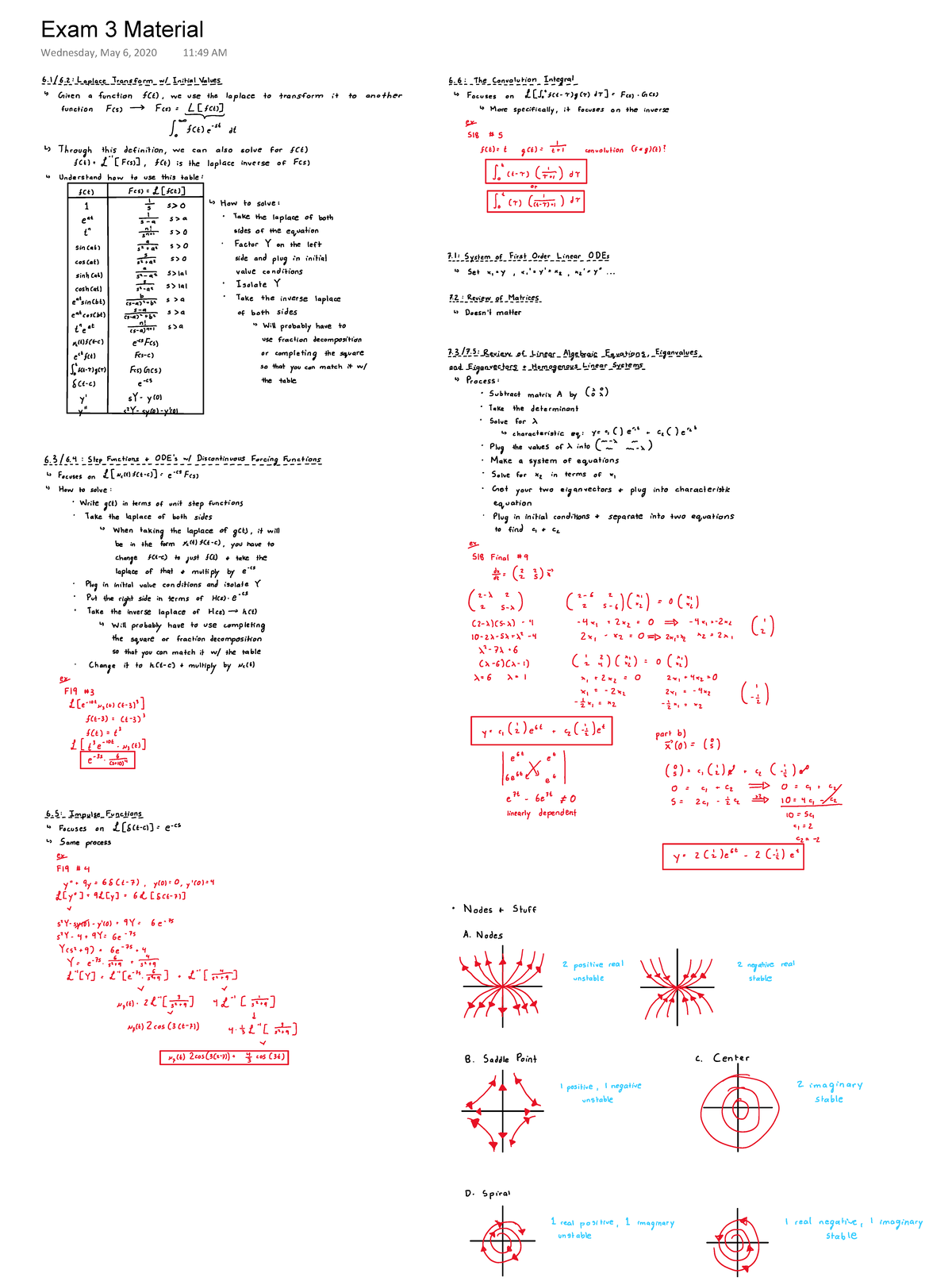 Exam 3 Material - Exam 3 notes - MATH 222 - Exam 3 Material Wednesday ...