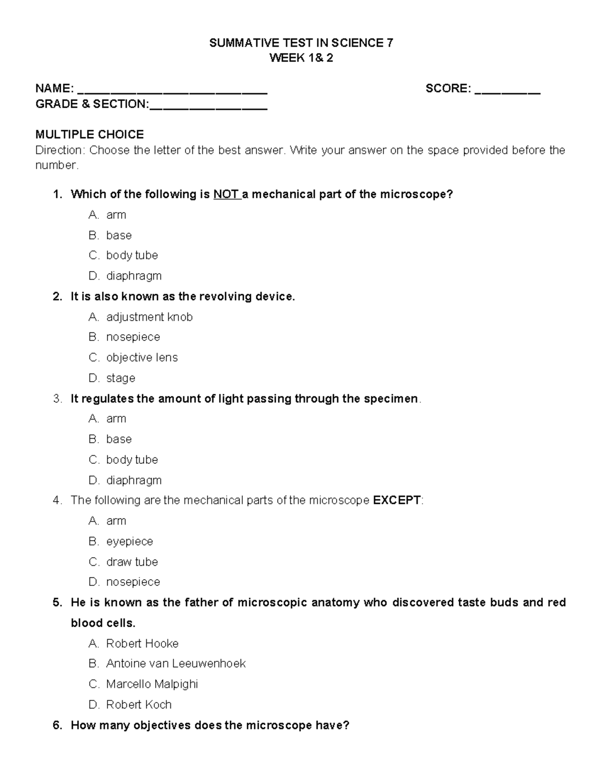 537749976 Summative TEST IN Science 7 week 1 2 - SUMMATIVE TEST IN ...