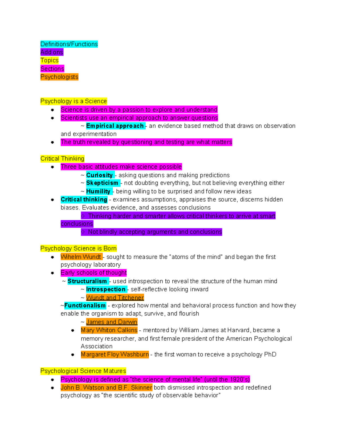 Module 1 - Psych - Lecture notes 26 - Definitions/Functions Add ons ...