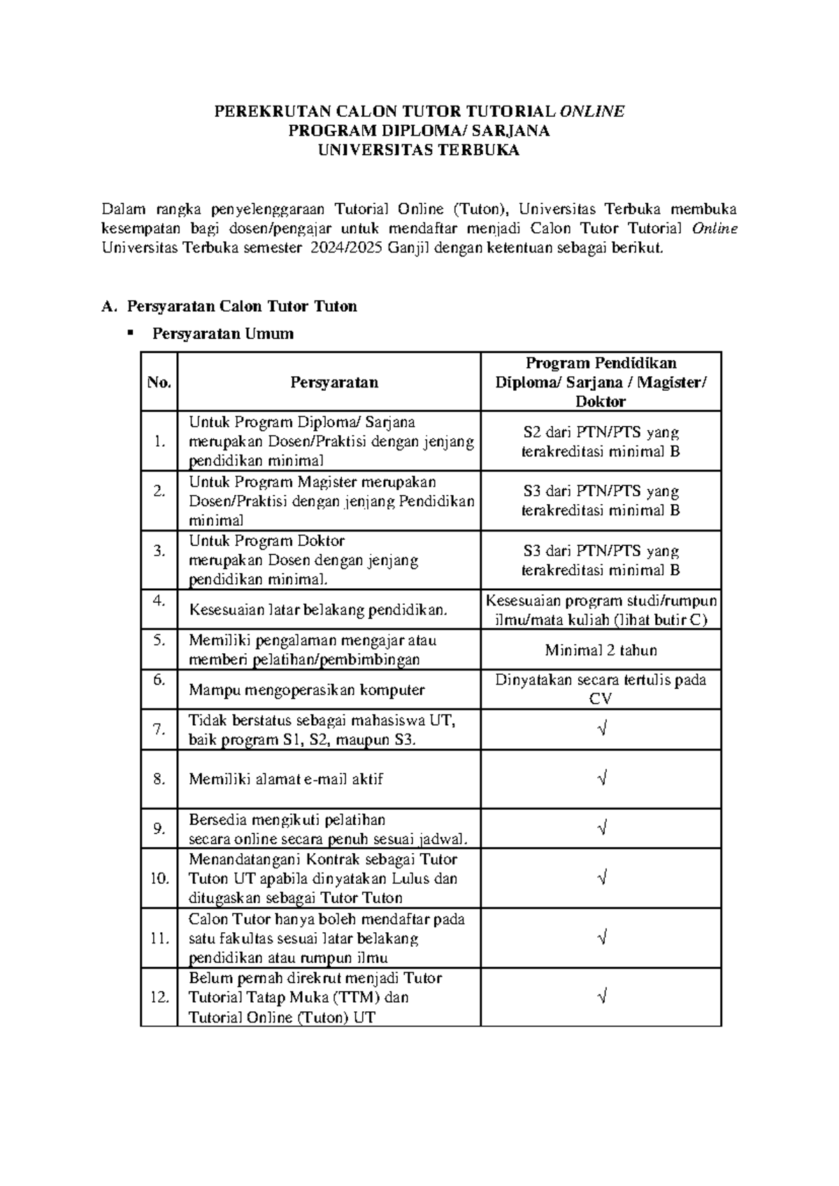 Lampiran Perekrutan Calon Tutor Tuton Tahap II - PEREKRUTAN CALON TUTOR ...