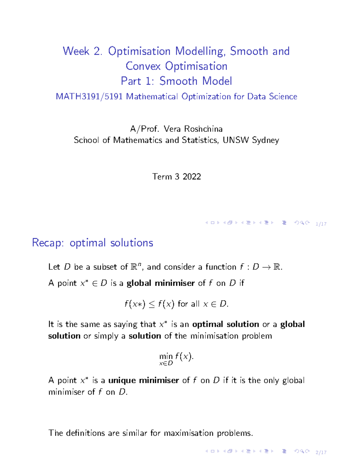 Week 2 Optimisation Modelling Smooth And Convex Optimisation Part 1