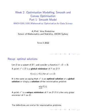 Week 9. Duality and Dual Methods Part 2 Dual Algorithms - MATH3191 5191 Mathematical ...