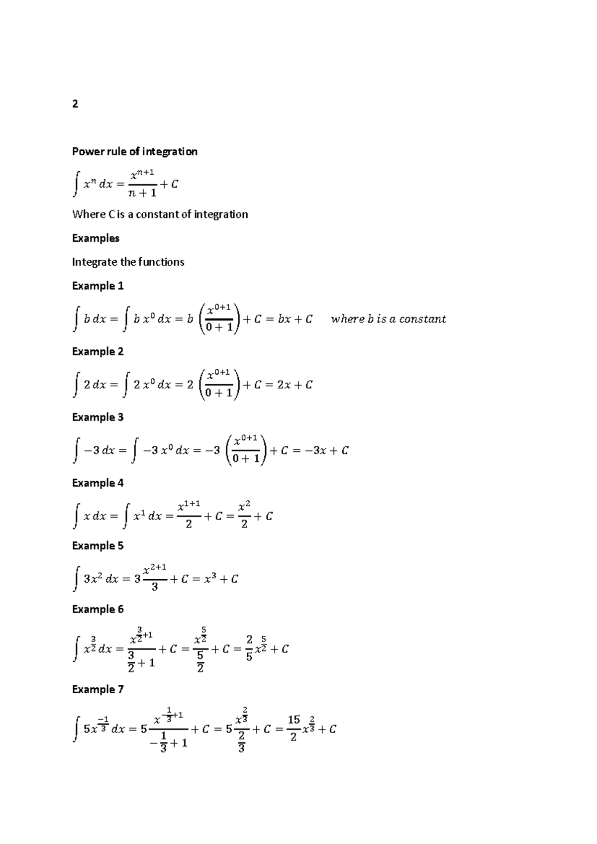 Lesson 2 calculus two - 2 Power rule of integration ∫ 𝑥 𝑛 𝑑𝑥 = 𝑥 𝑛+ 𝑛 ...