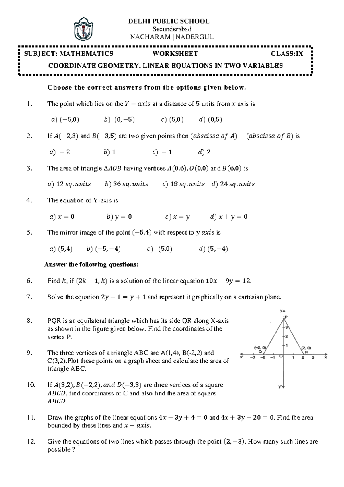 math class 9 question papers - DELHI PUBLIC SCHOOL Secunderabad ...