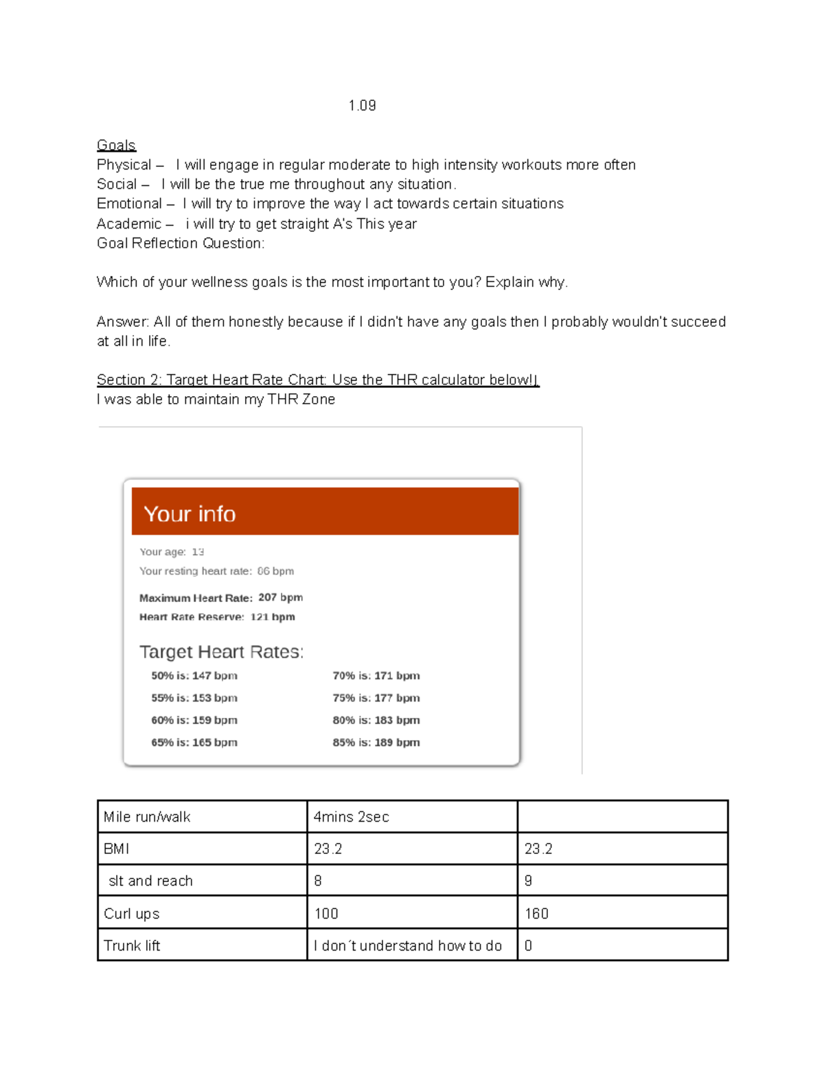 Hope class lesson 1.09 - 1. Goals Physical – I will engage in regular ...
