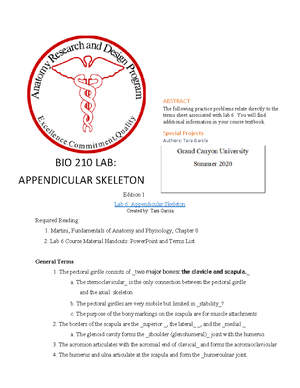 BIO 210L RS Lab2 - Anatomy lab term list - BIO-210 Lab 2 Overview of ...