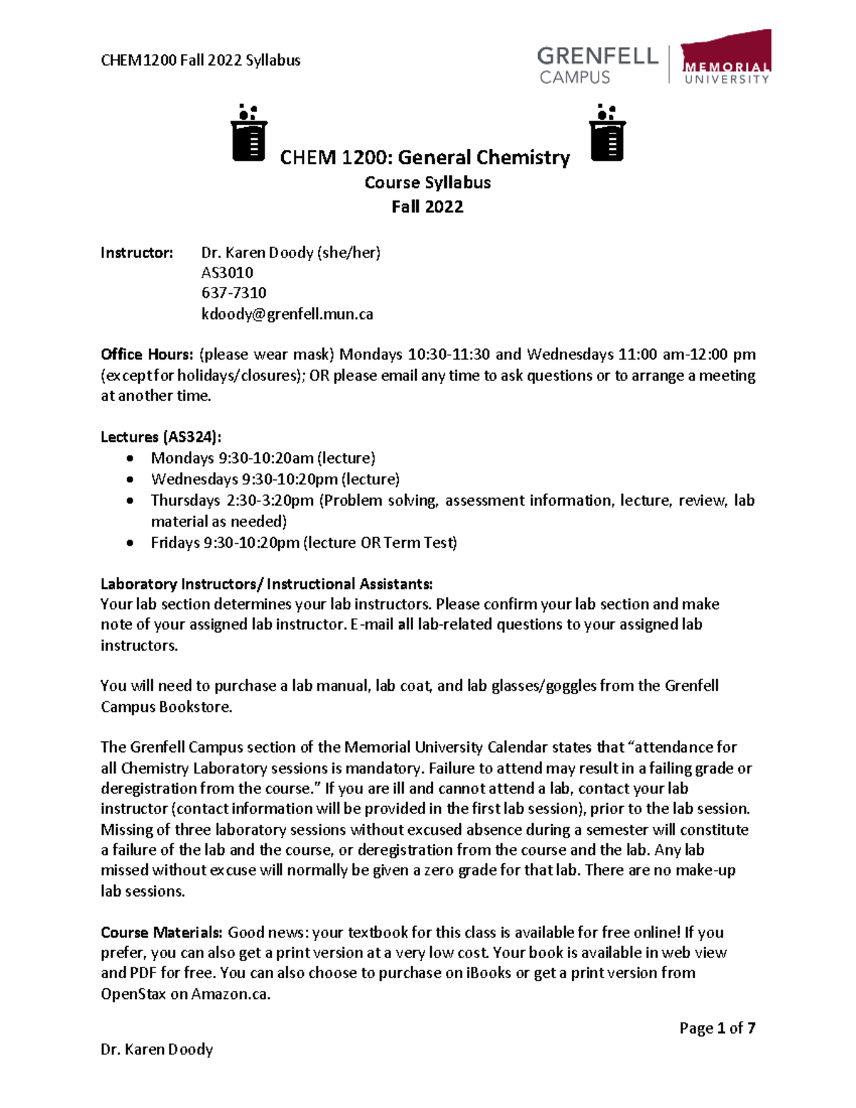 CHEM1200 syllabus F22 - Page 1 of 7 CHEM 1200: General Chemistry Course ...