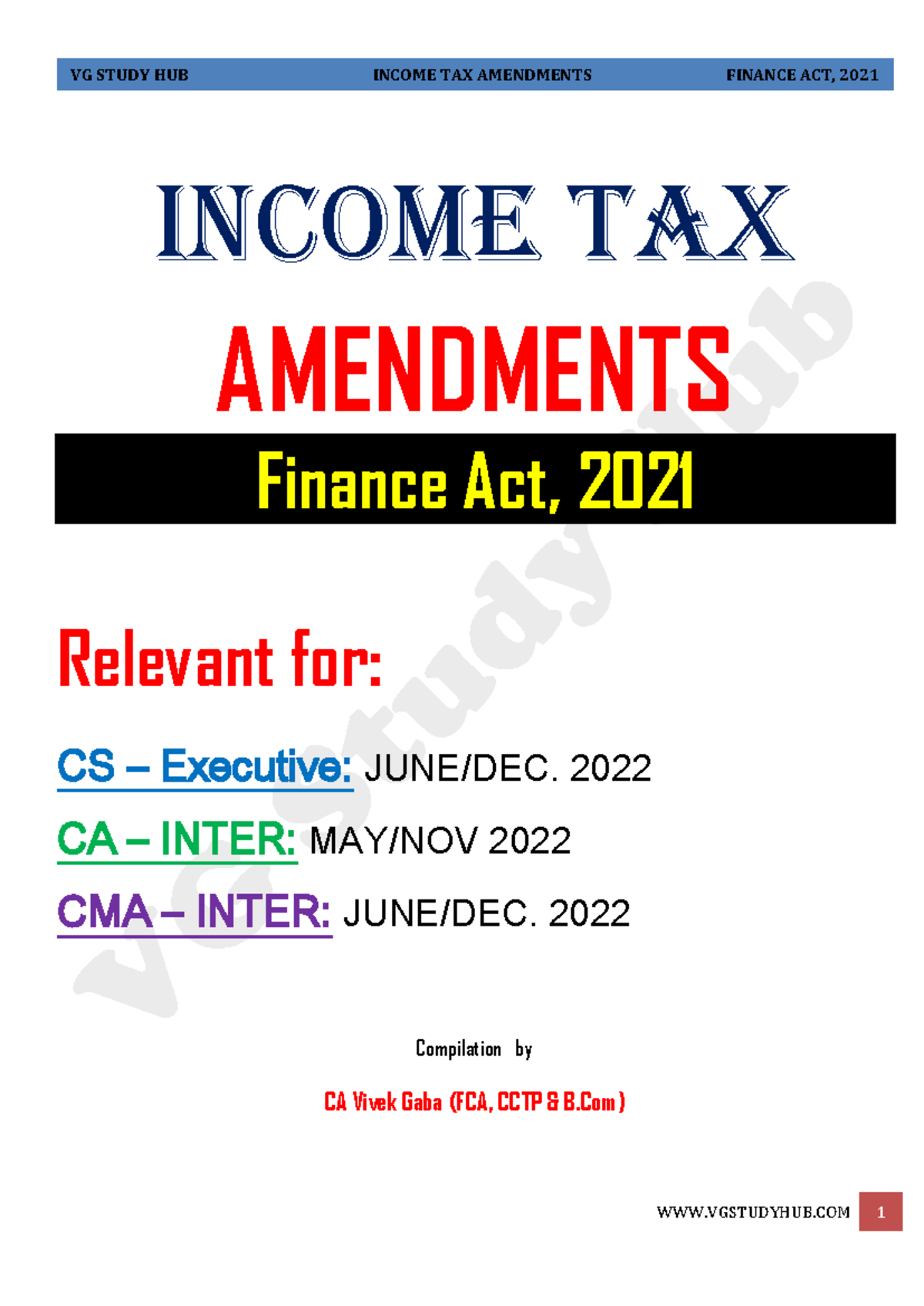 income tax ammendment - VG STUDY HUB INCOME TAX AMENDMENTS FINANCE ACT ...