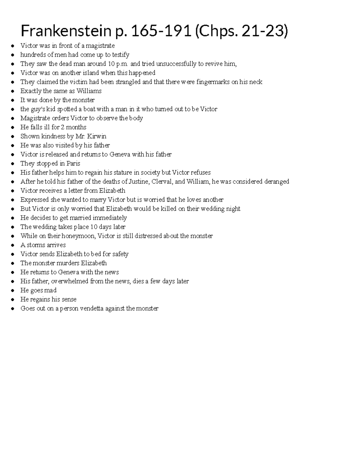 Frankenstein p. 165-191 (Chps. 21-23) - Frankenstein p. 165-191 (Chps ...